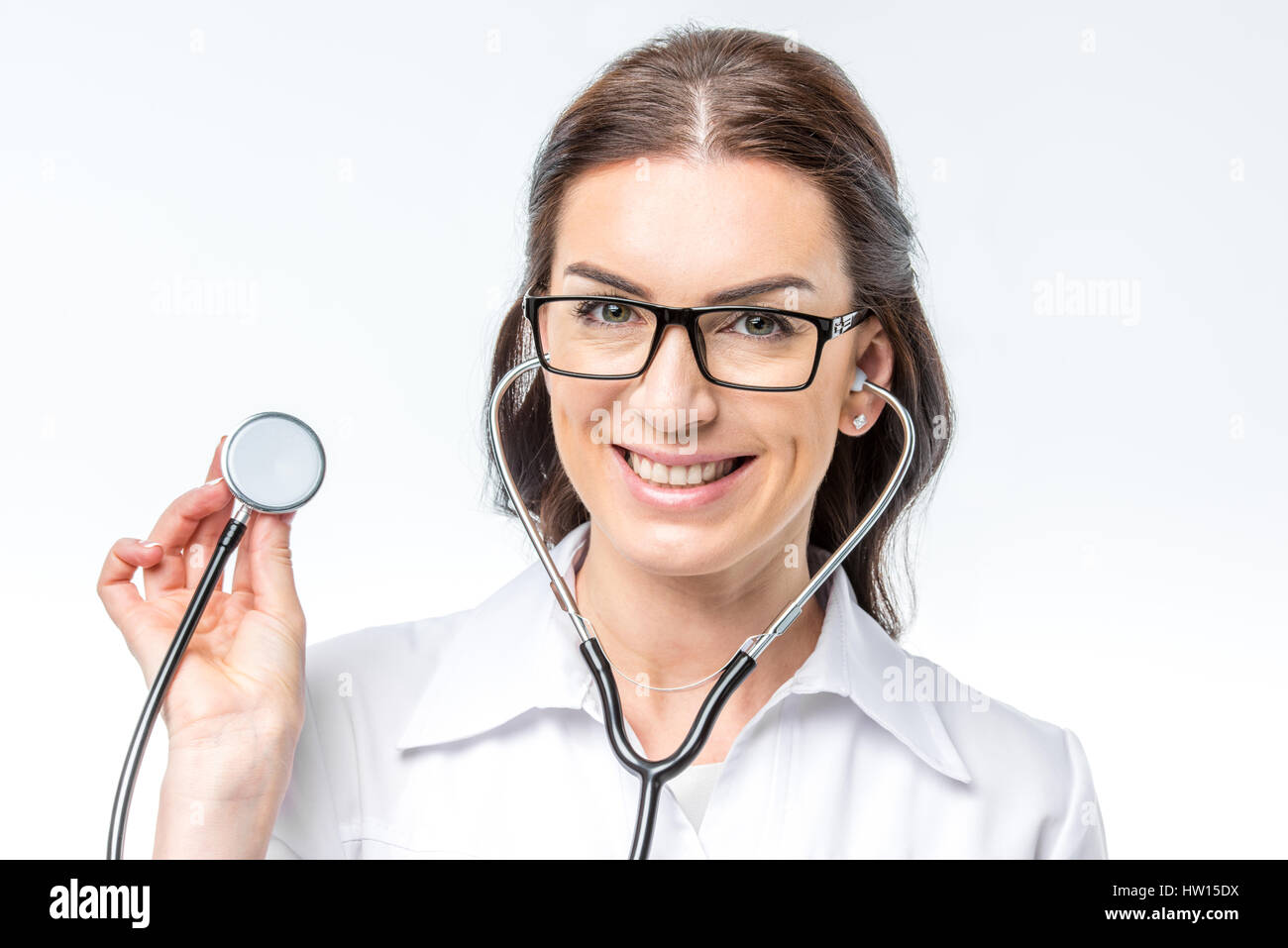 Female doctor with stethoscope Stock Photo - Alamy