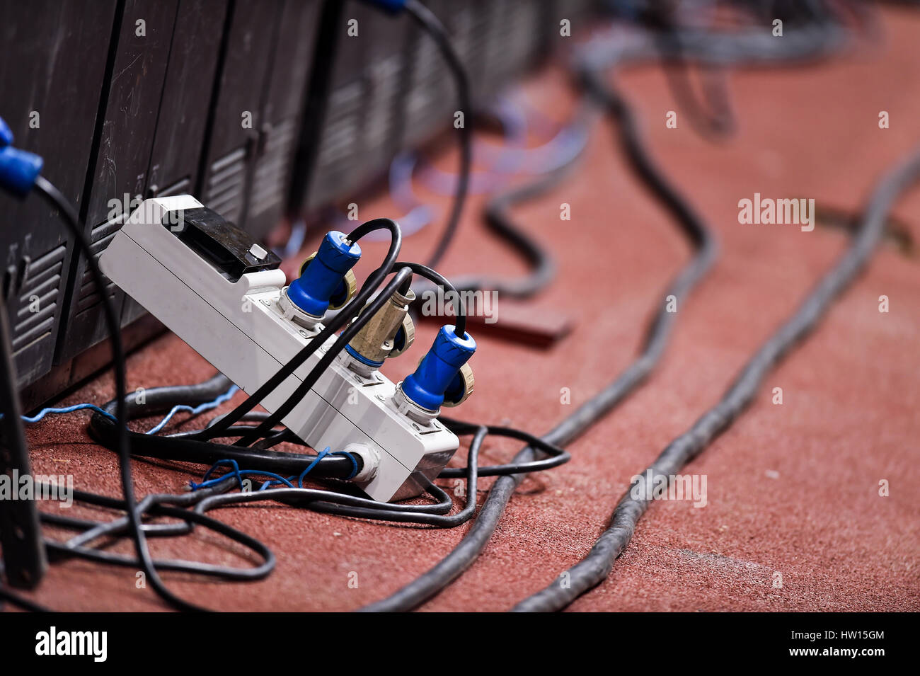 Industrial power plugs and sockets connected on a panel Stock Photo - Alamy