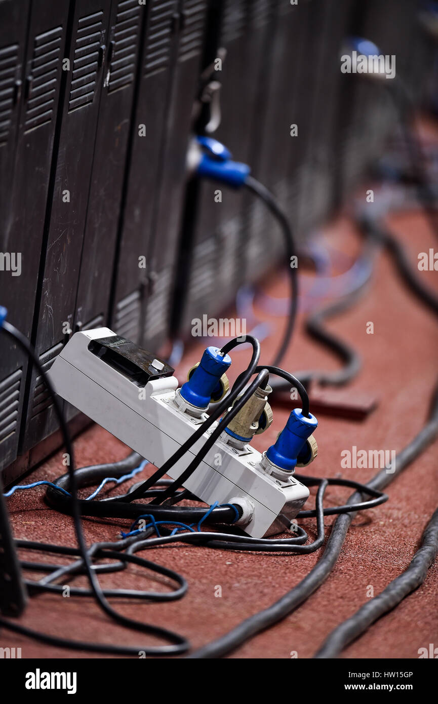 Industrial power plugs and sockets connected on a panel Stock Photo - Alamy