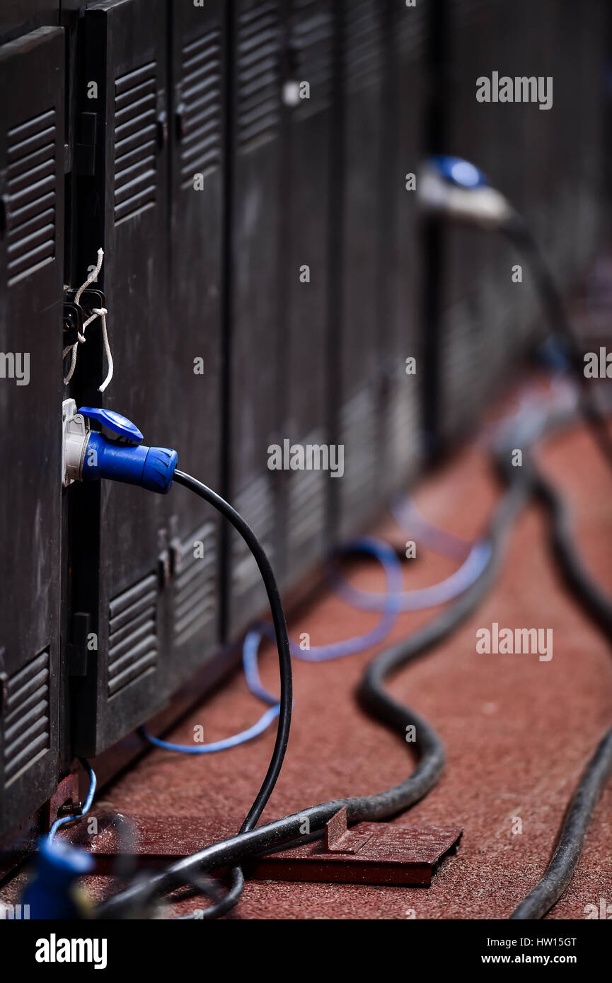 Industrial power plugs and sockets connected on a panel Stock Photo - Alamy