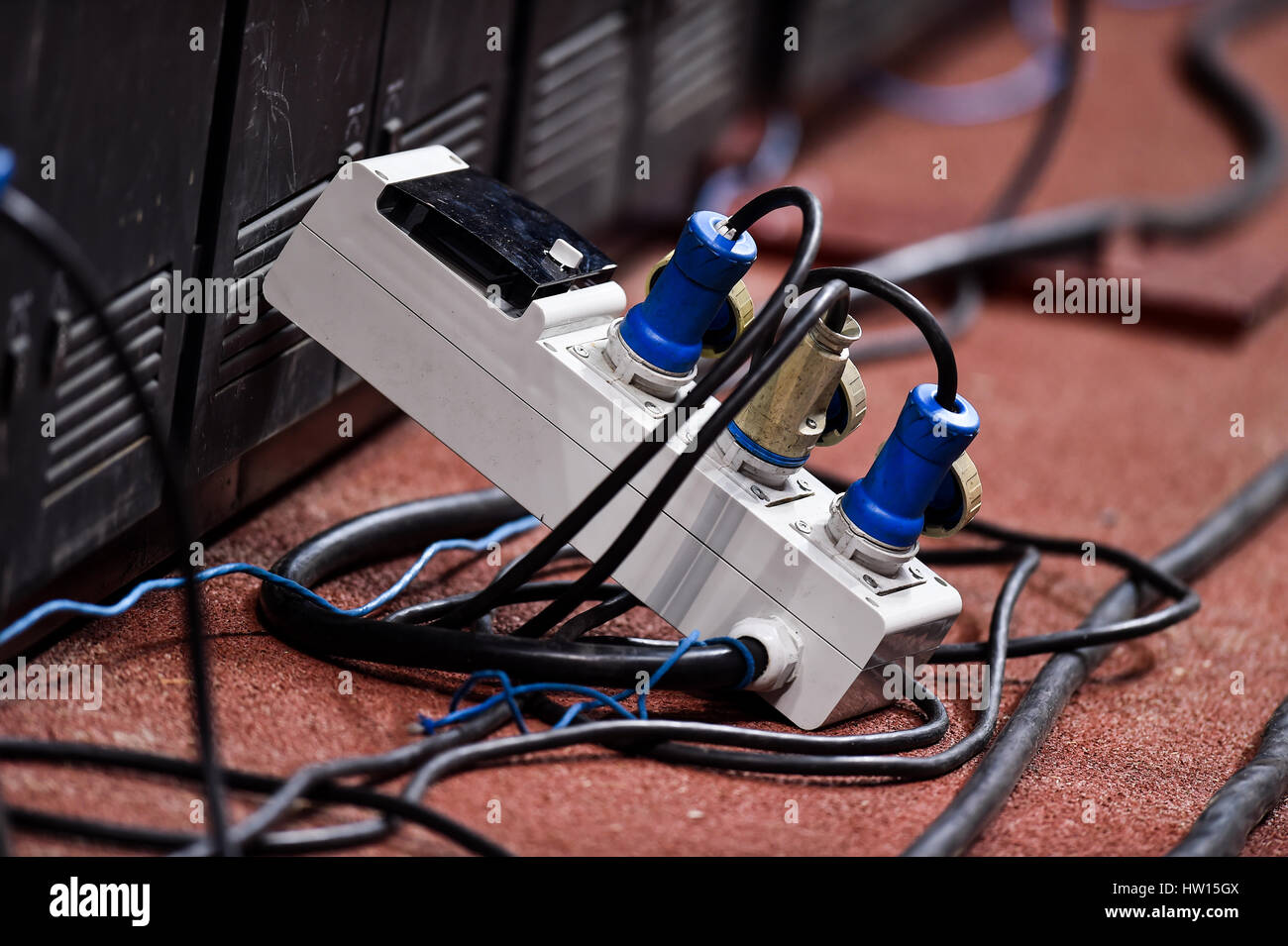 Industrial power plugs and sockets connected on a panel Stock Photo - Alamy