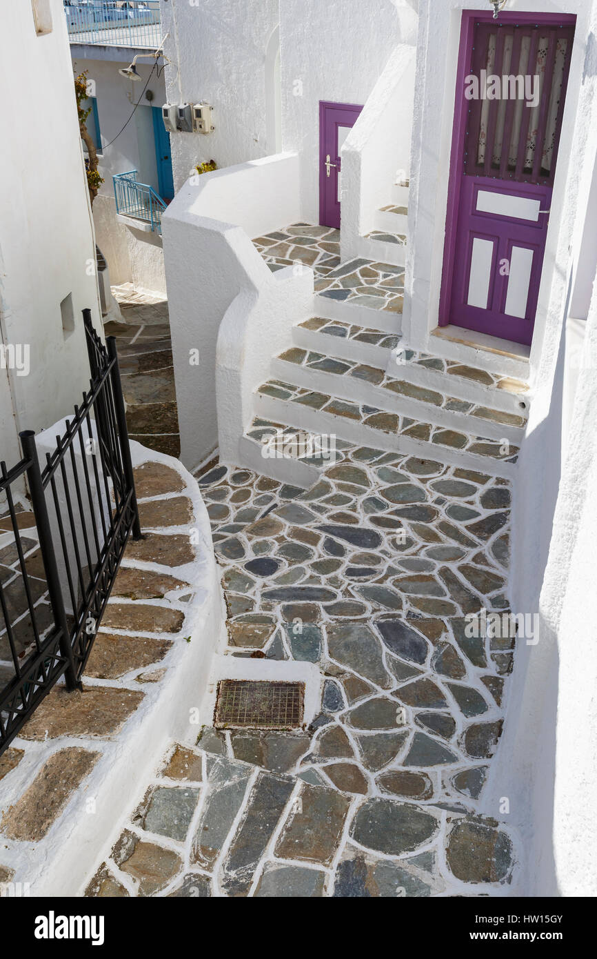 Street in Chora village on Ios island, Greece Stock Photo - Alamy