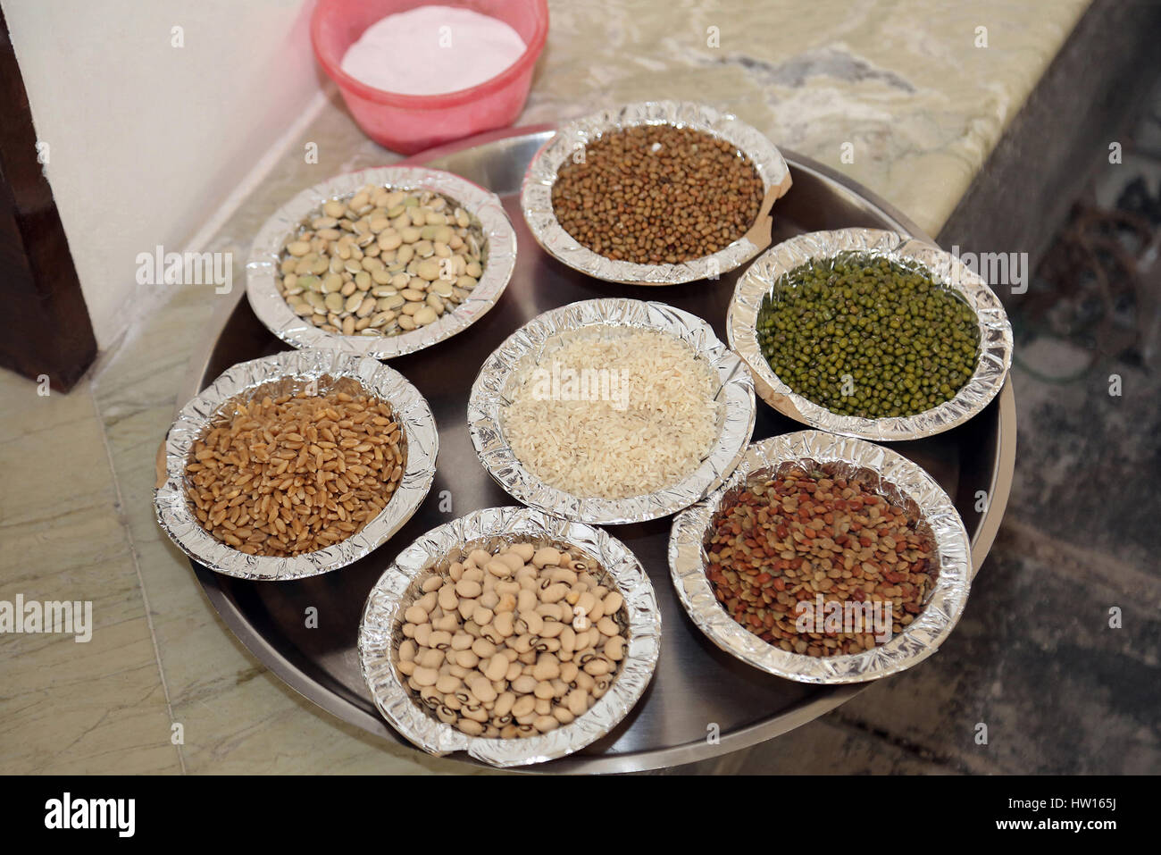 Sapta Dhanyaa, Seven Grains used for Navratri Ghatasthapana Puja Stock ...