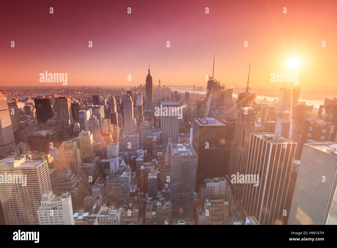 USA, New York, Manhattan, Top of the Rock Observatory, Midtown ...