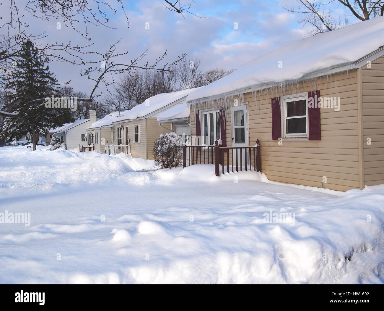 suburban street after snow storm Stock Photo - Alamy