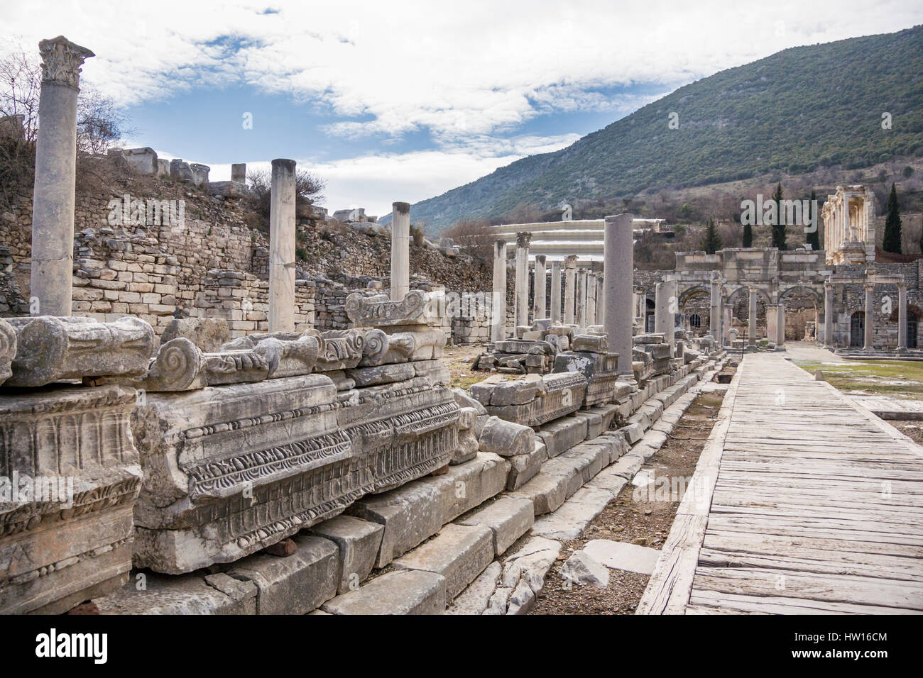 Marble Street in the ancient city of Ephesus in Selcuk, Turkey Stock ...