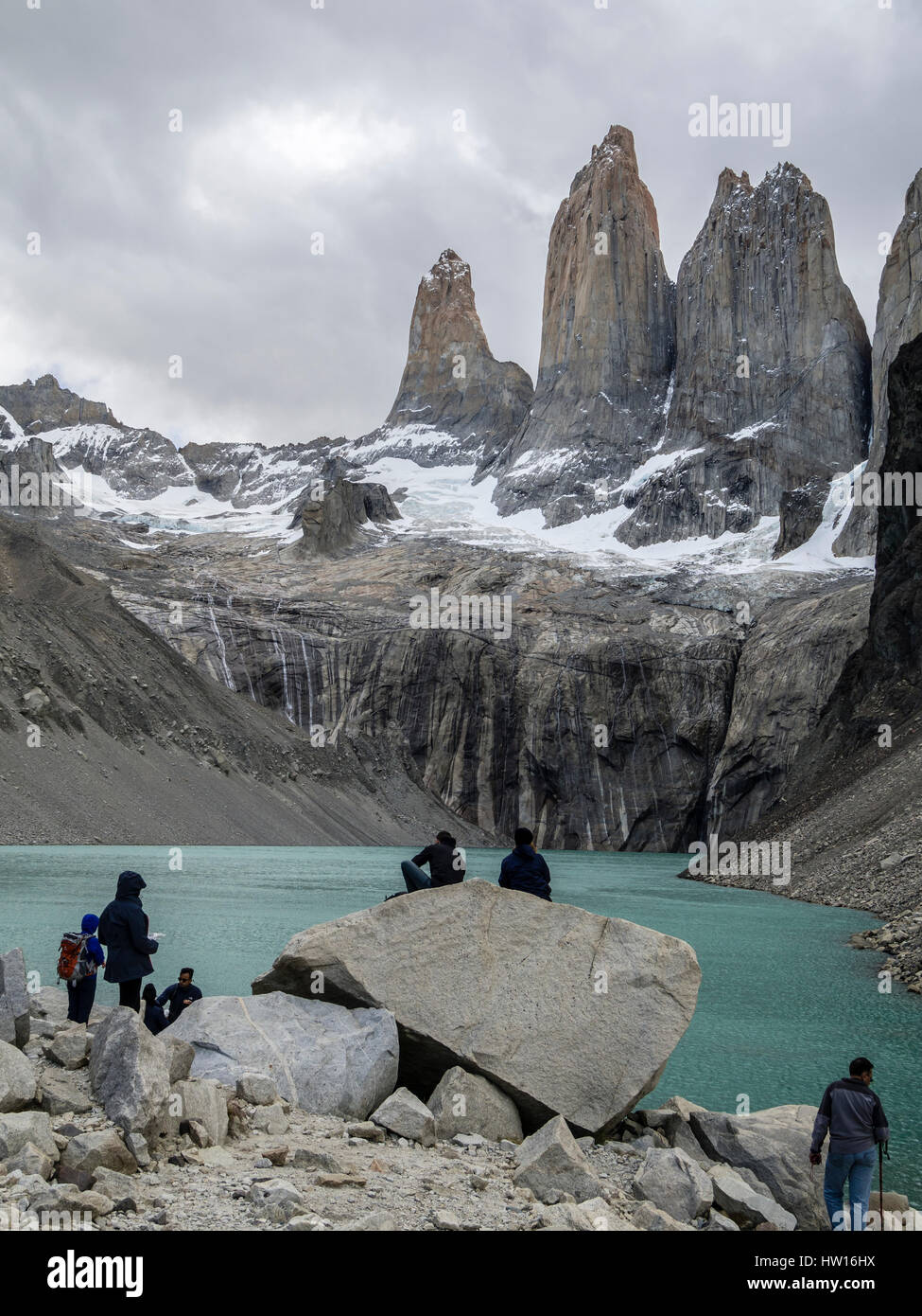 Viewpoint Mirador Las Torres, view over the lagoon to the three granite ...
