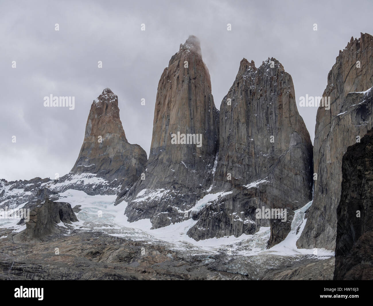At the viewpoint Mirador Las Torres, view over the lagoon to the three ...