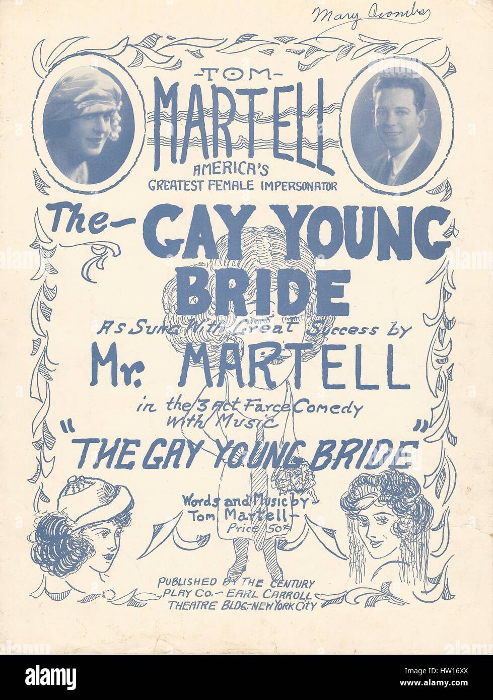 "The Gay Young Bride" Tom Martell Female Impersonator 1923 Musical ...