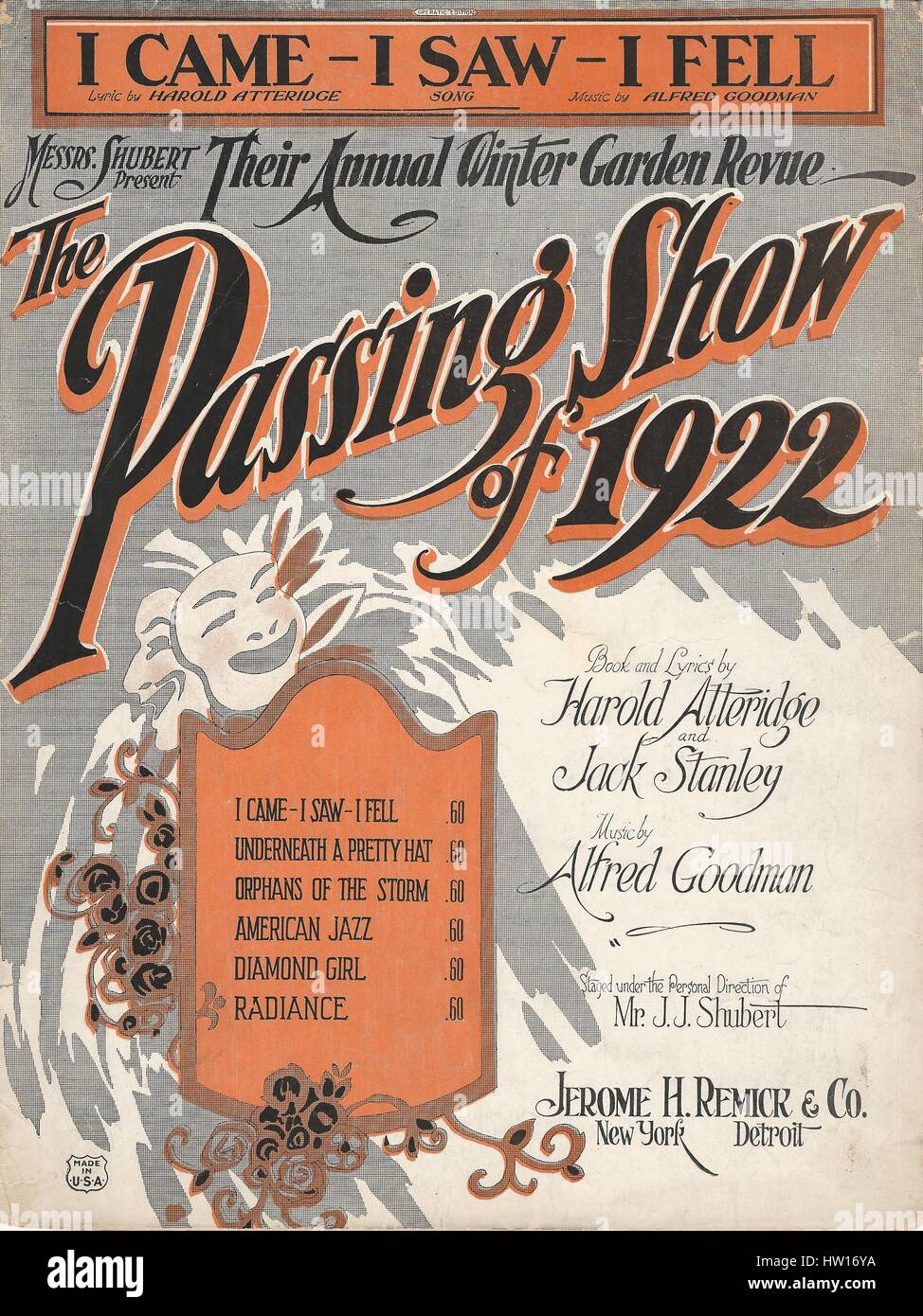 "The Passing Show of 1922" Musical Sheet Music Cover Stock Photo - Alamy