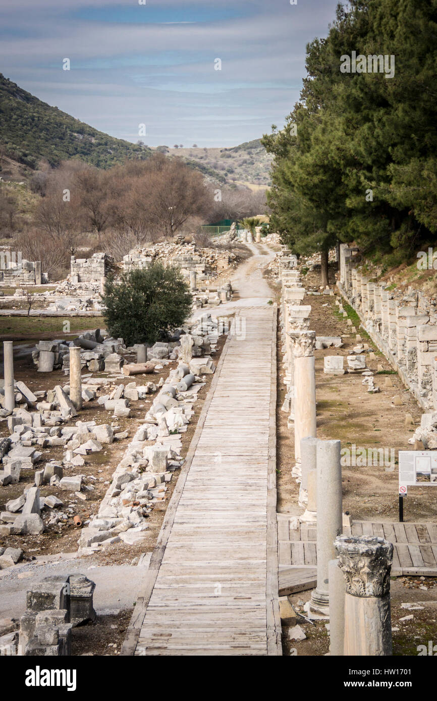 Harbour Street in the ancient city of Ephesus in Selcuk, Turkey Stock ...