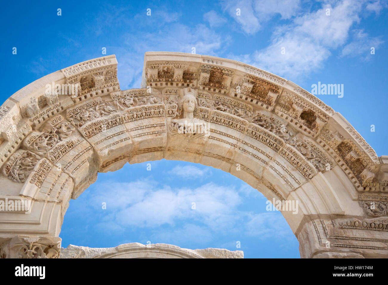 Detail of the arch of the temple of Hadrian in the ancient city of ...
