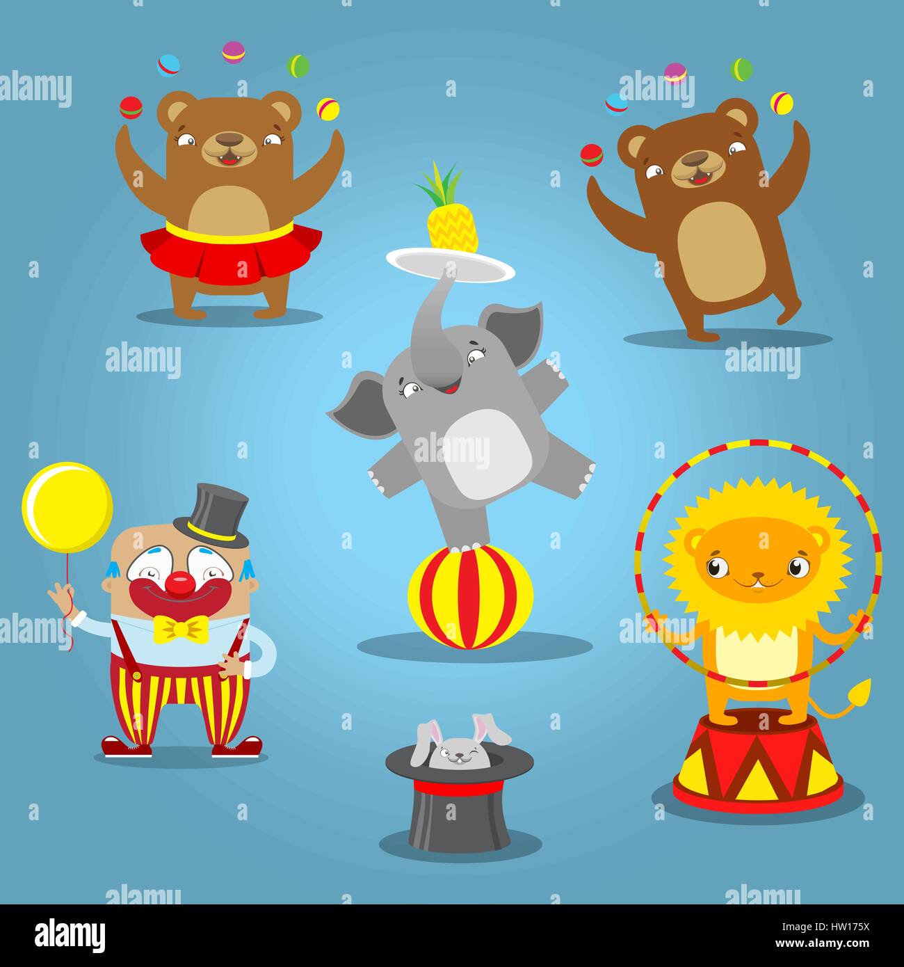 Traveling circus cartoon icons collection wild animals performance ...