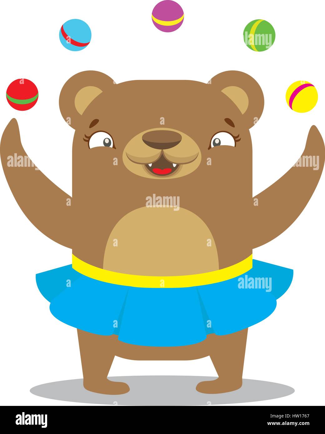 Circus bear in skirt juggling balls. Circus concept. Flat cartoon ...