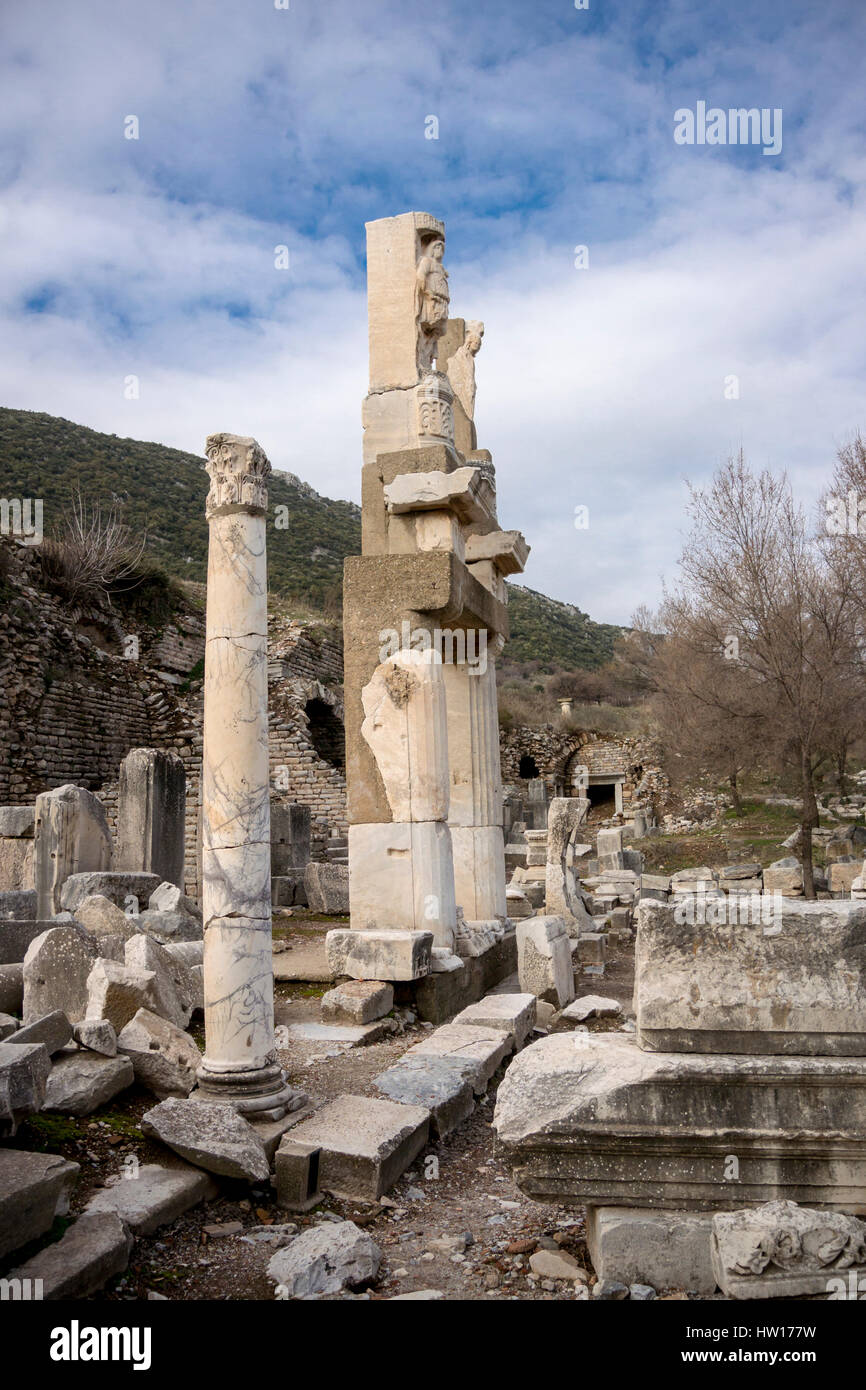 Domitian Temple in the ancient city of Ephesus in Selcuk, Turkey Stock ...