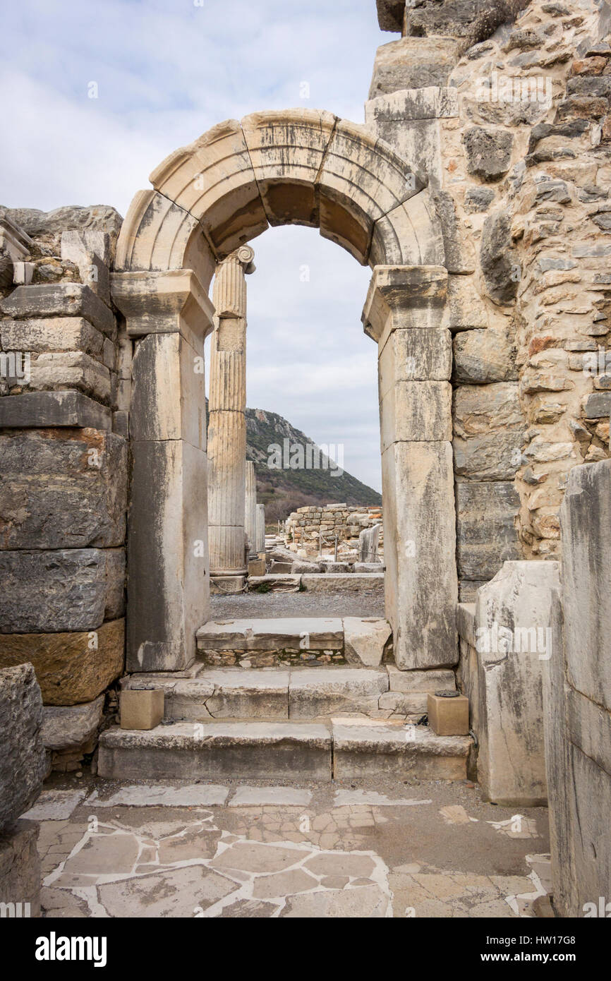Marble archway in the ancient city of Ephesus in Selcuk, Turkey Stock ...