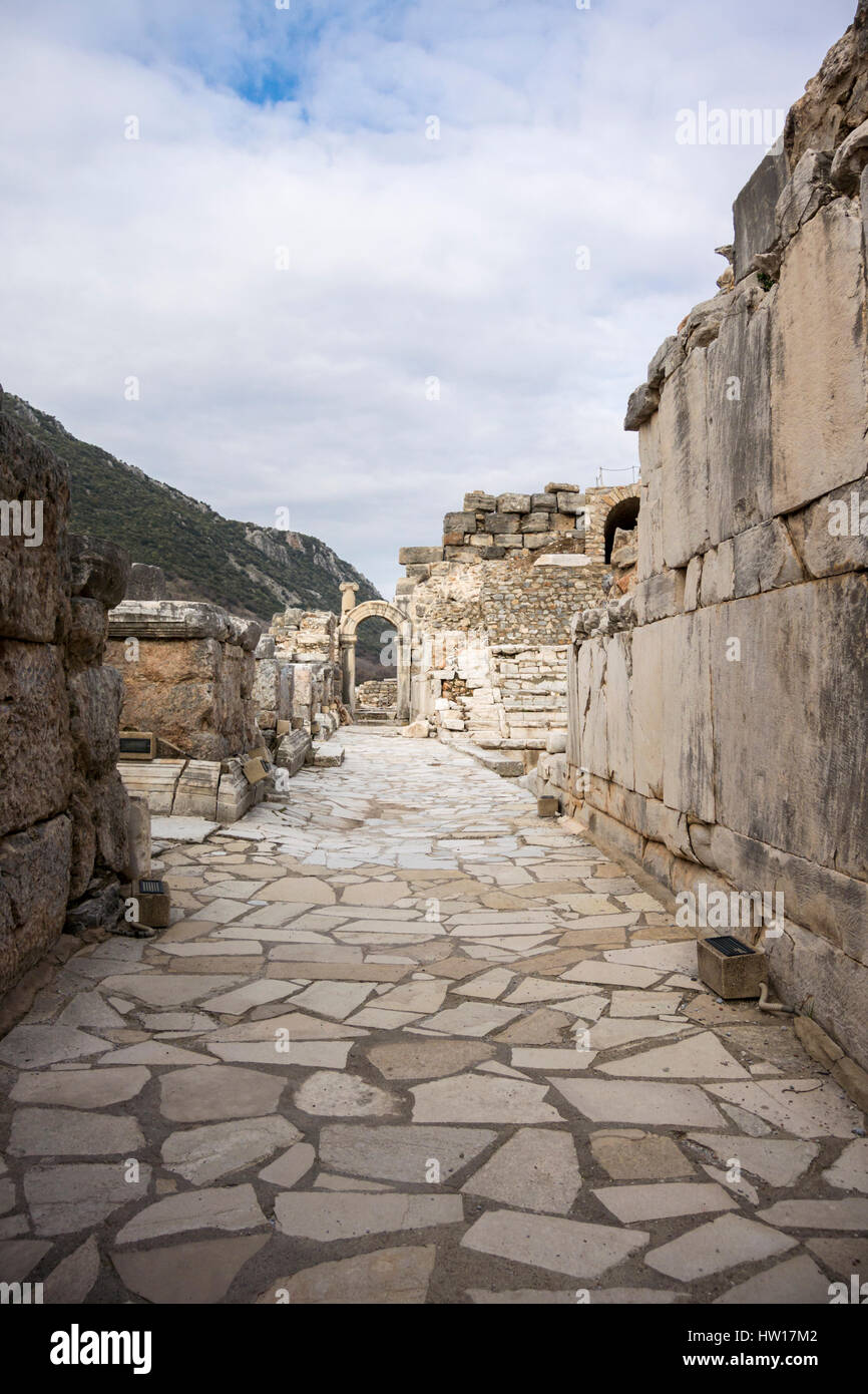 Alley leading to a marble archway in the ancient city of Ephesus in ...