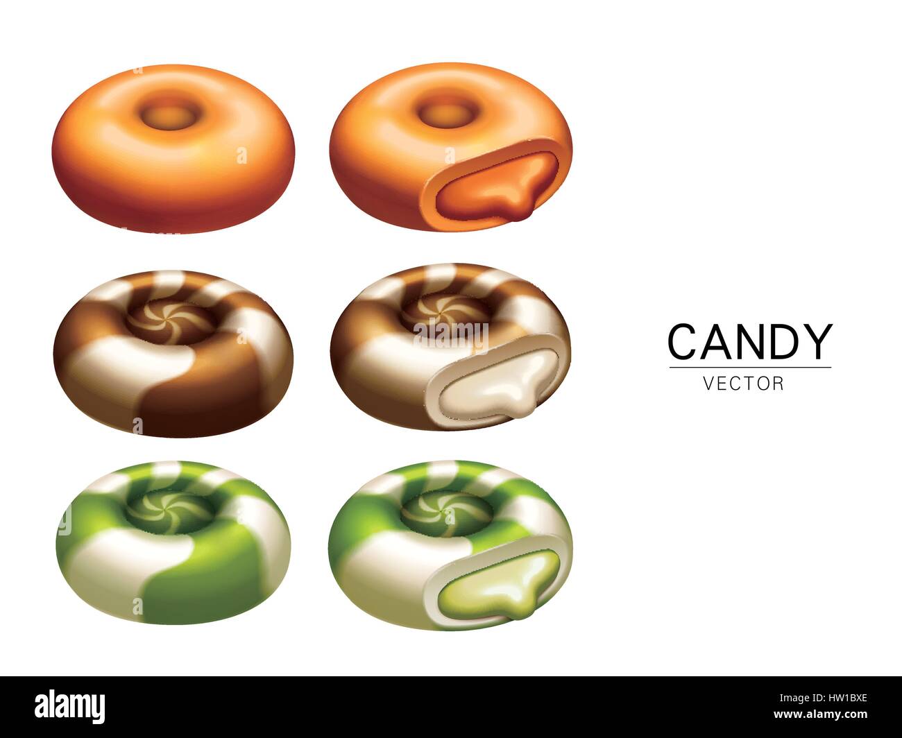 colorful candy elements and creamy stuffings, isolated white background ...