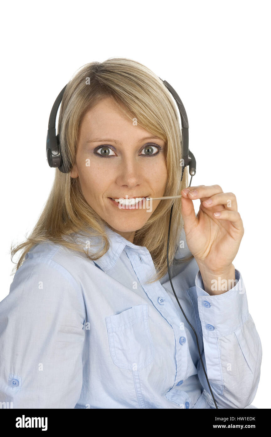 Woman with Headset, Frau mit Headset Stock Photo - Alamy