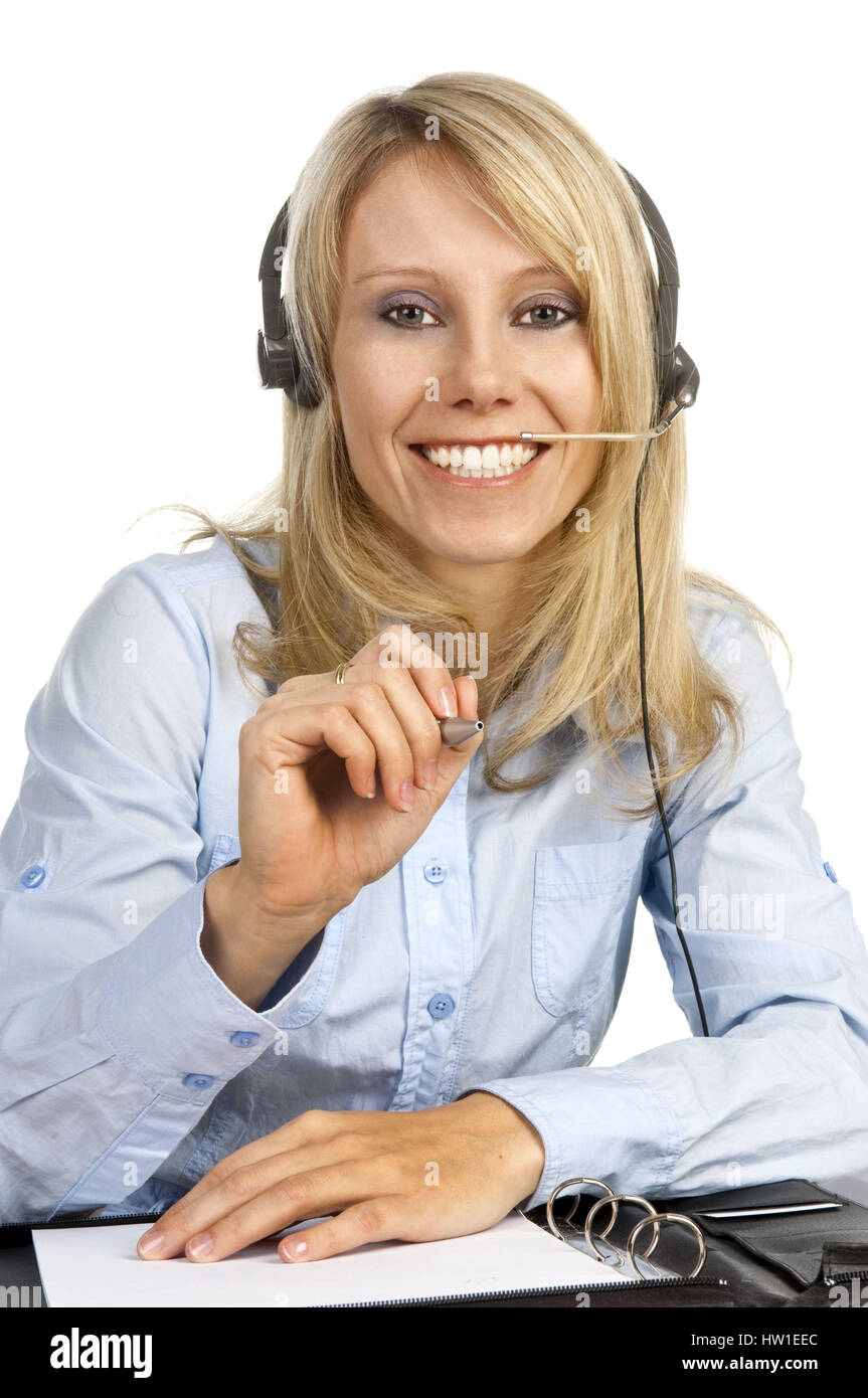 Woman with Headset, Frau mit Headset Stock Photo - Alamy