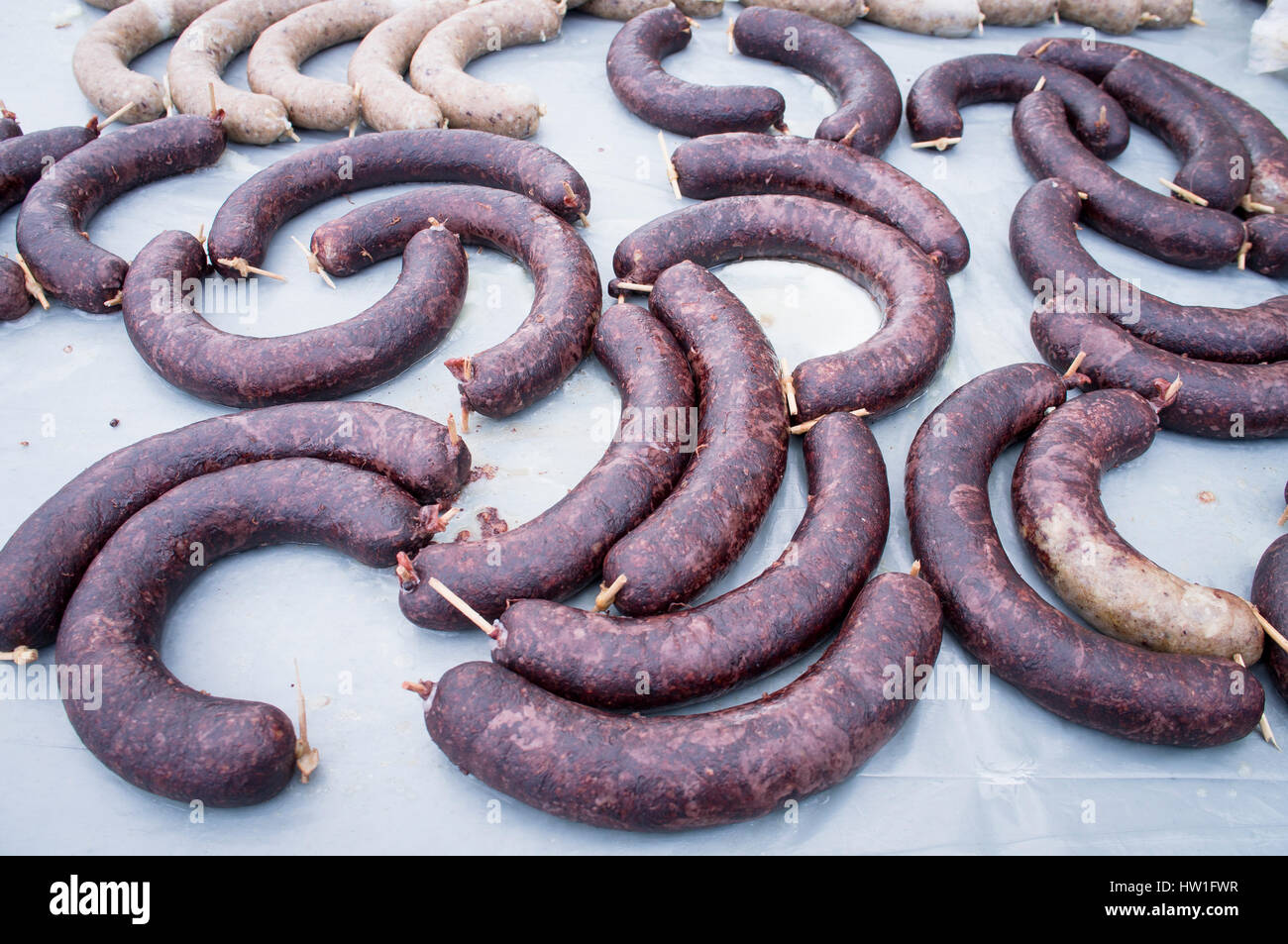 hog-killing time, blood sausage Stock Photo - Alamy