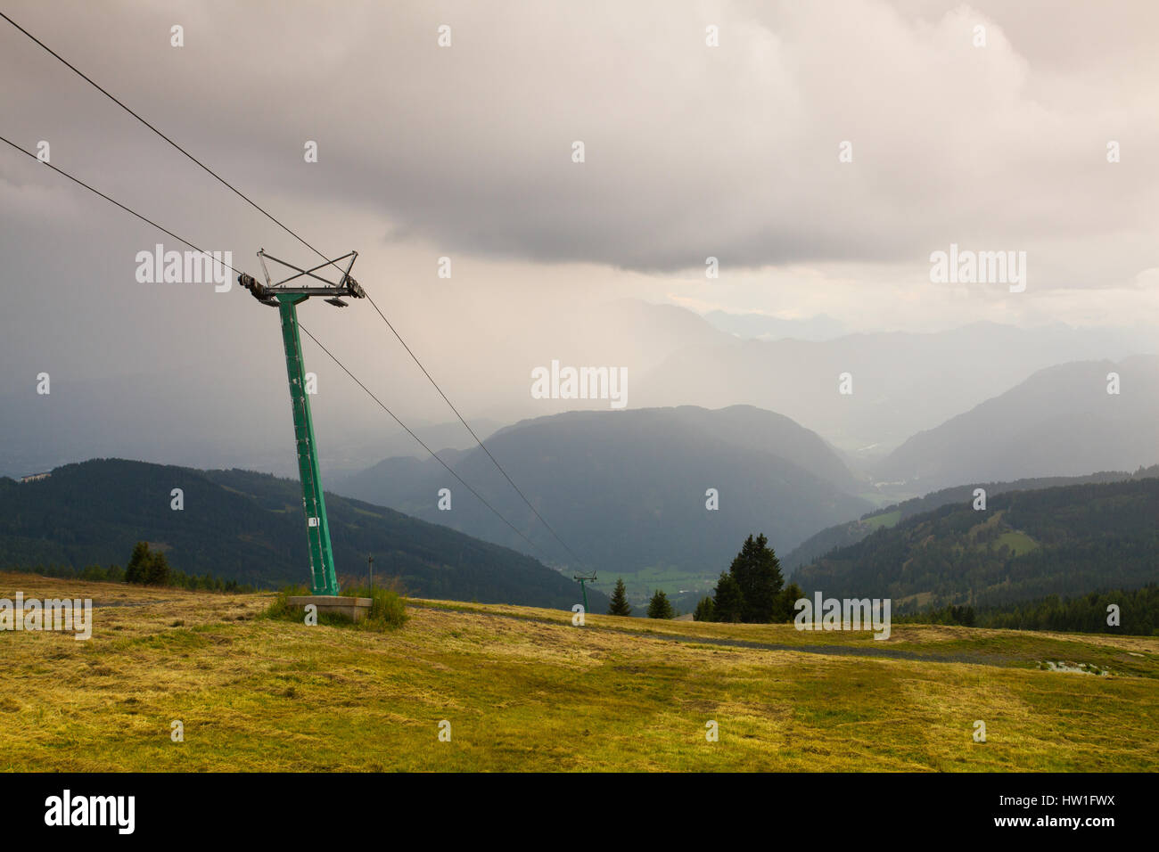 Summer landscape in Gerlitzen Apls,Austria.Ski resort before storm ...