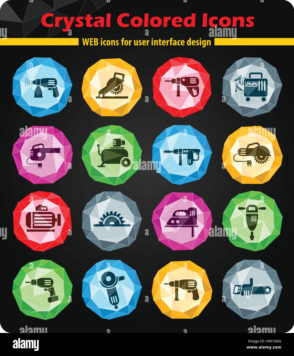 machine tools crystal color icons for your design Stock Vector Image ...