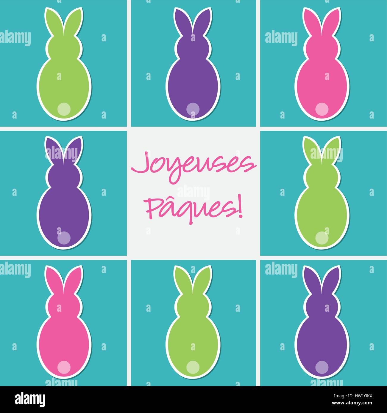 Retro Easter bunny card in vector format. Words translate to "Happy ...