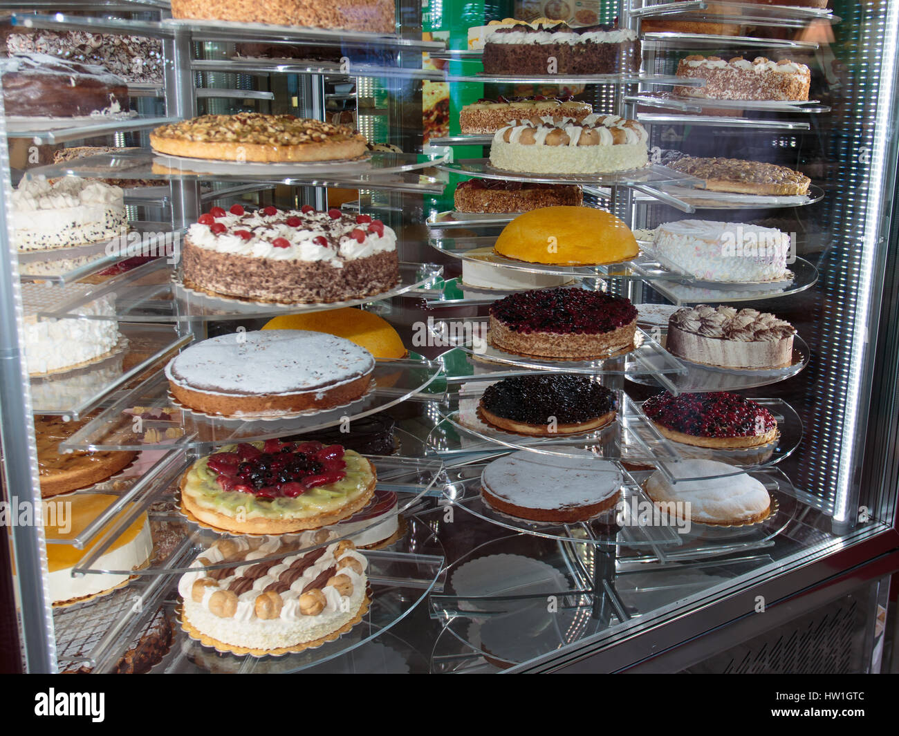 Assortment Cakes Display inside Restaurant Stock Photo - Alamy