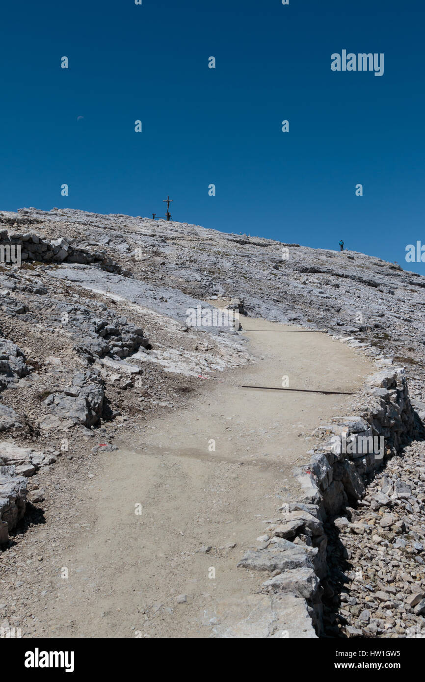 Stone Path among Barren Mountains, Wooden Christian Cross and ...