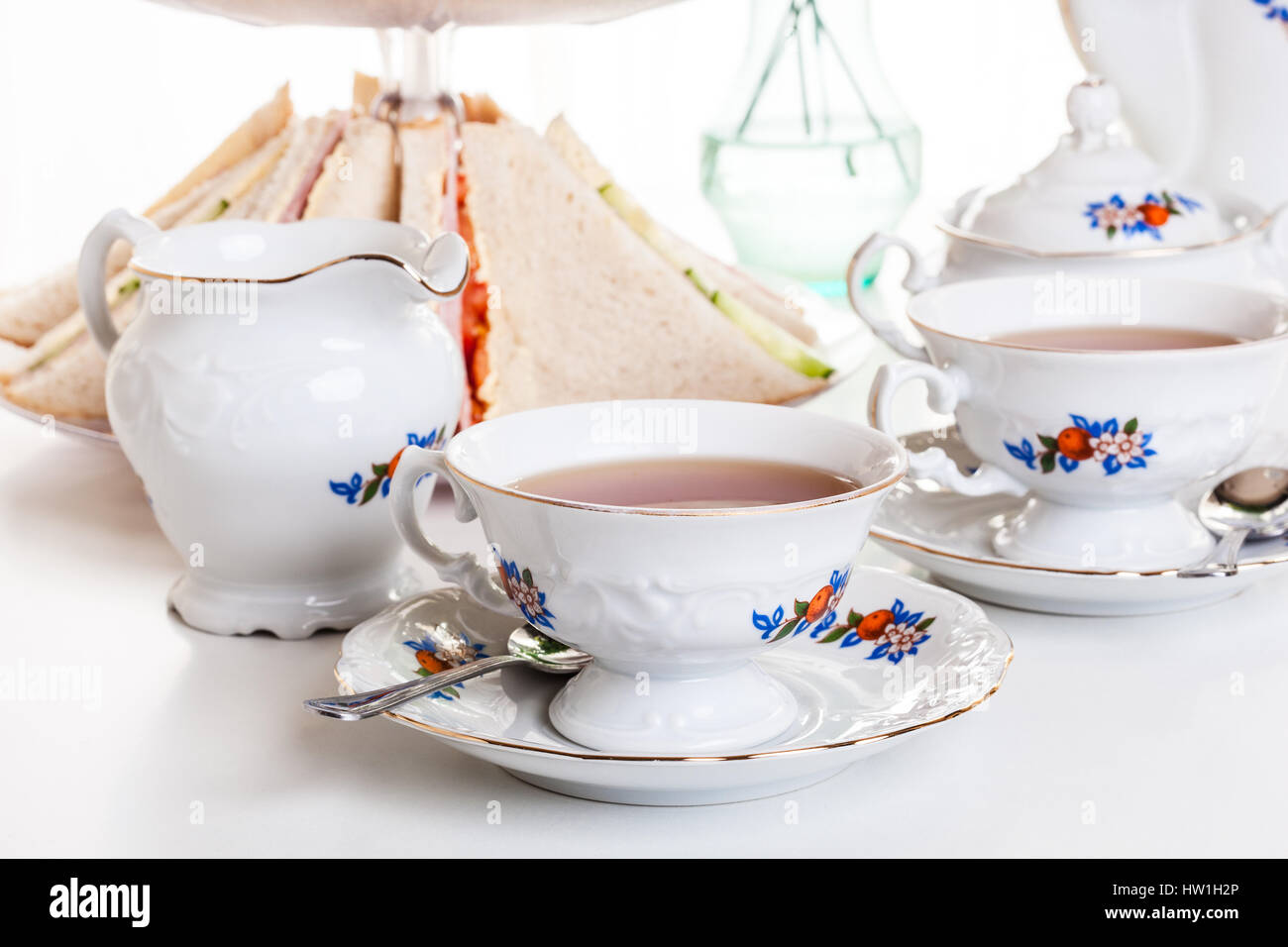 High tea set with dessert, afternoon tea set Stock Photo - Alamy
