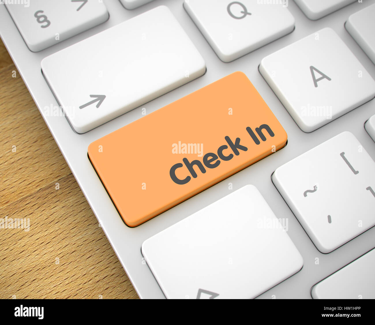 Check In - Text on Orange Keyboard Button. 3D Stock Photo - Alamy