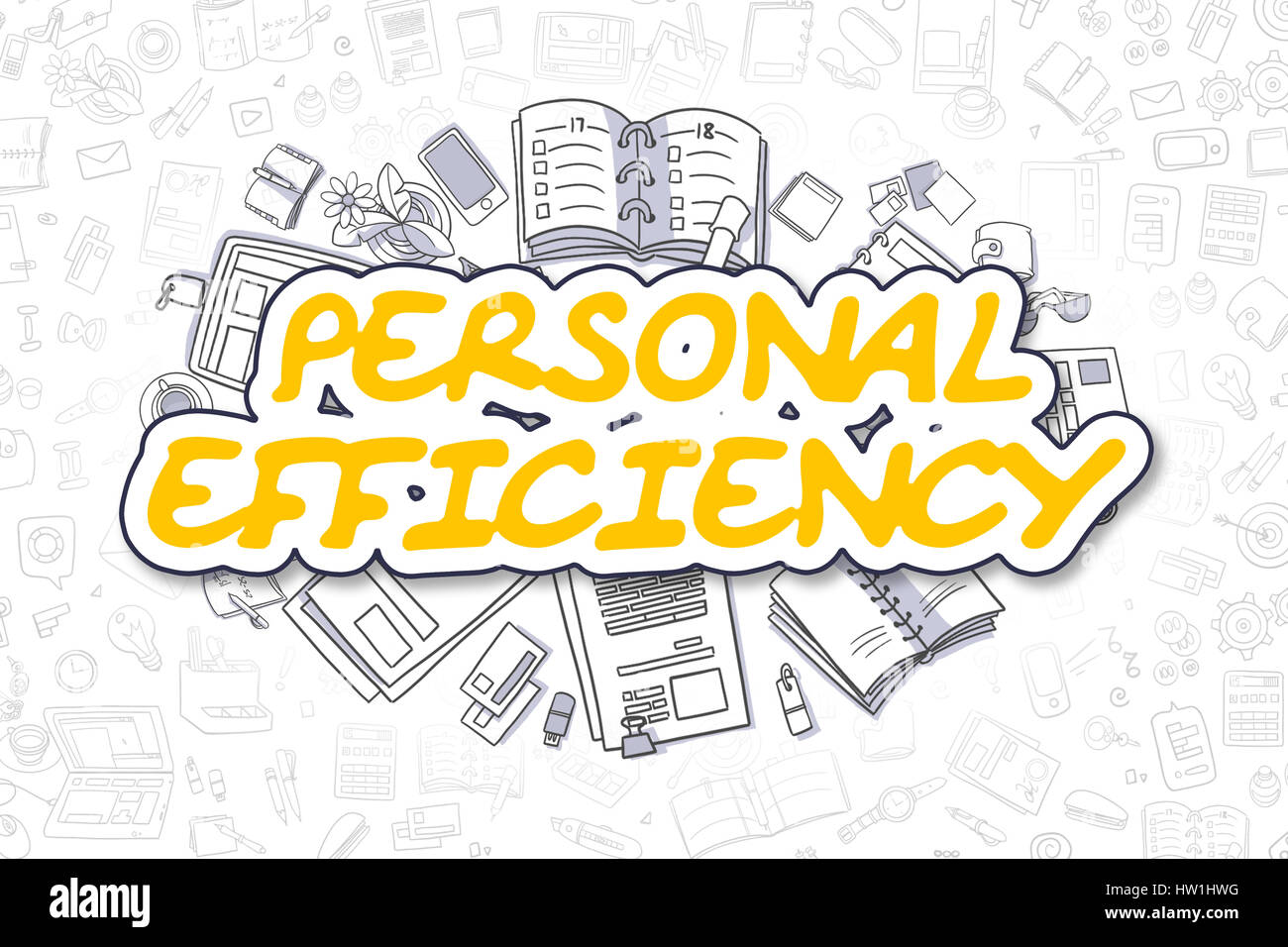 Personal Efficiency - Doodle Yellow Text. Business Concept Stock Photo ...