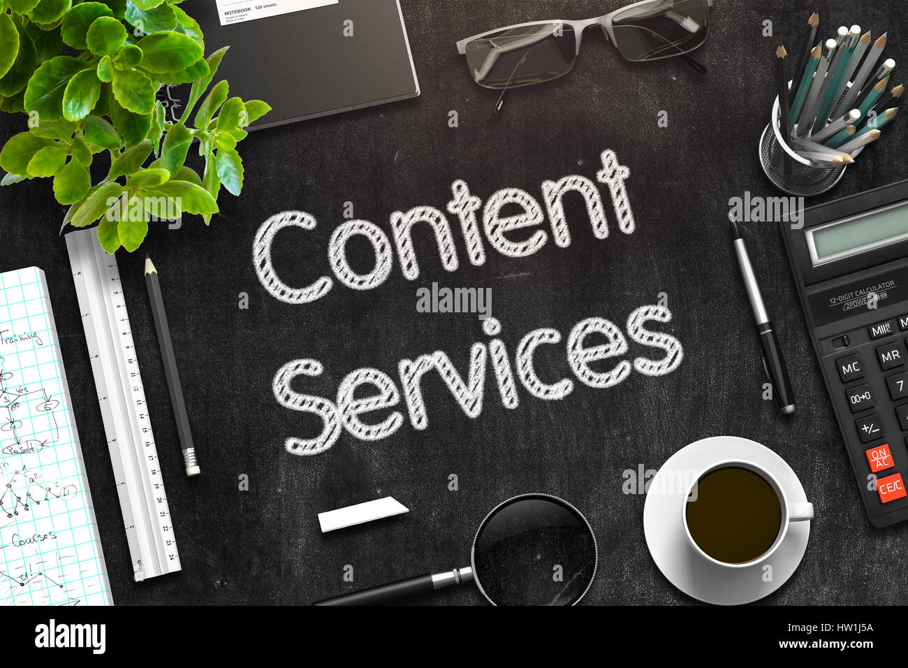 Content Services Concept on Black Chalkboard. 3D Rendering Stock Photo ...