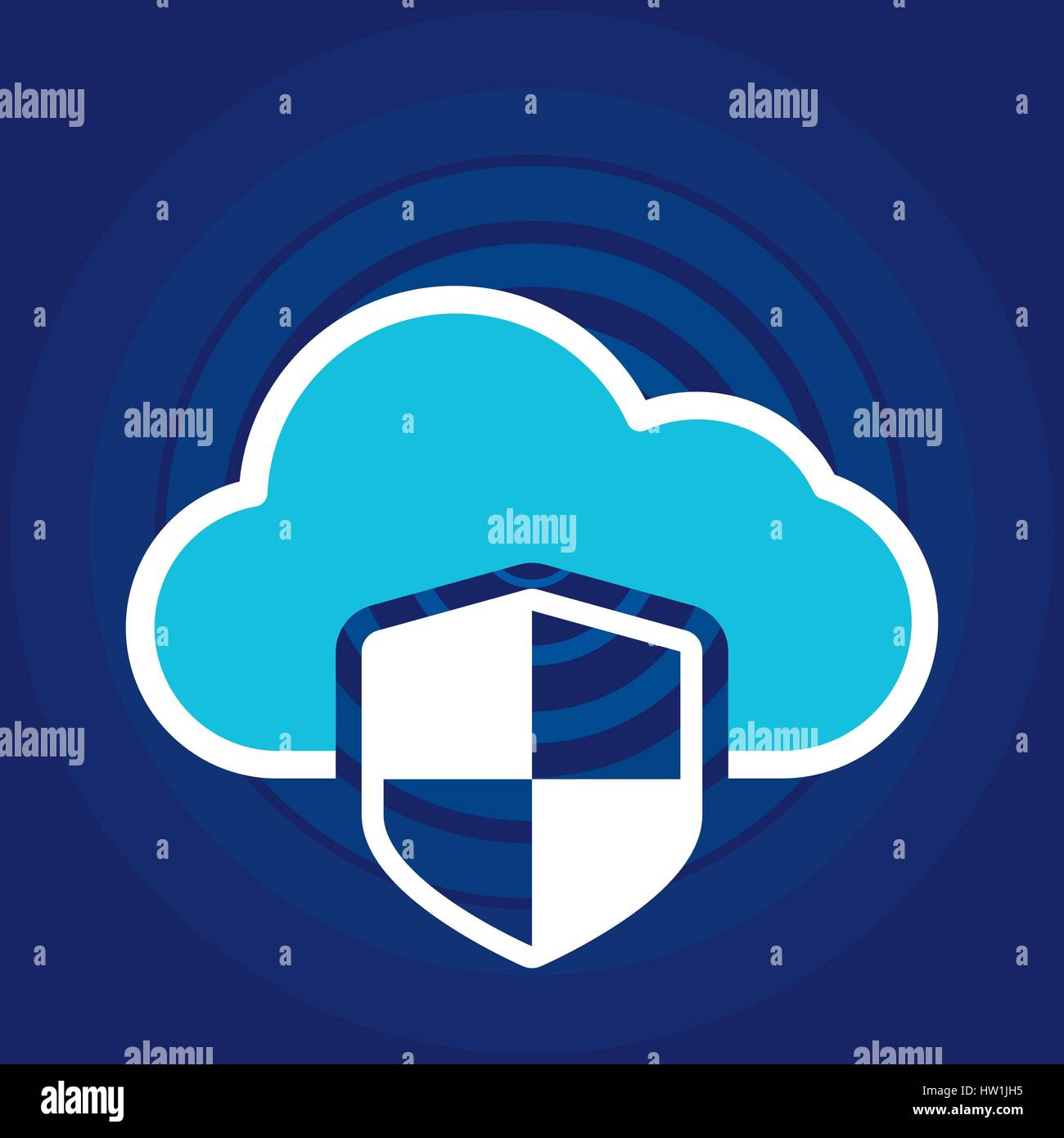 Cloud security concept icon locked with padlock on blue background and ...