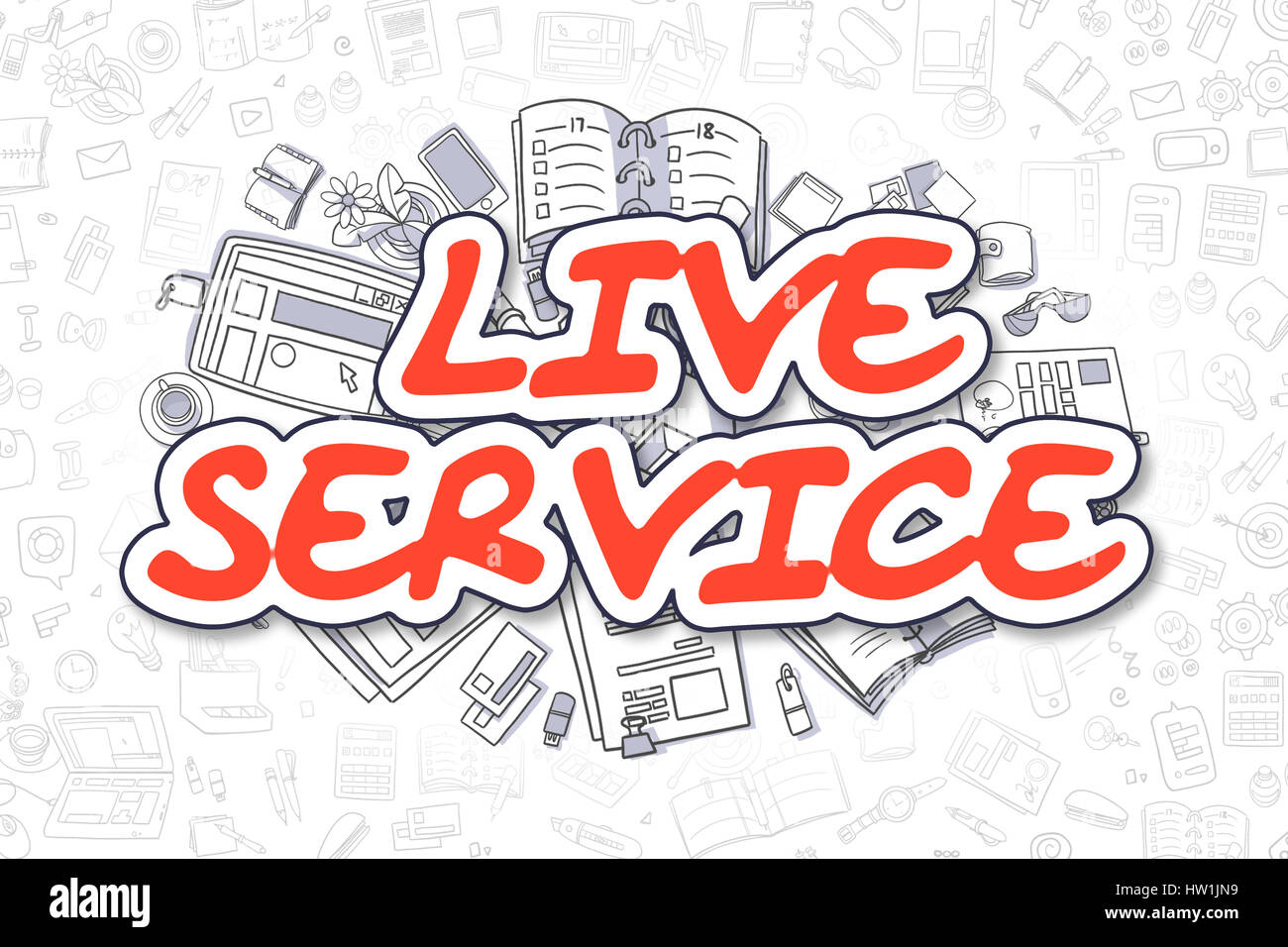 Live Service - Doodle Red Text. Business Concept Stock Photo - Alamy