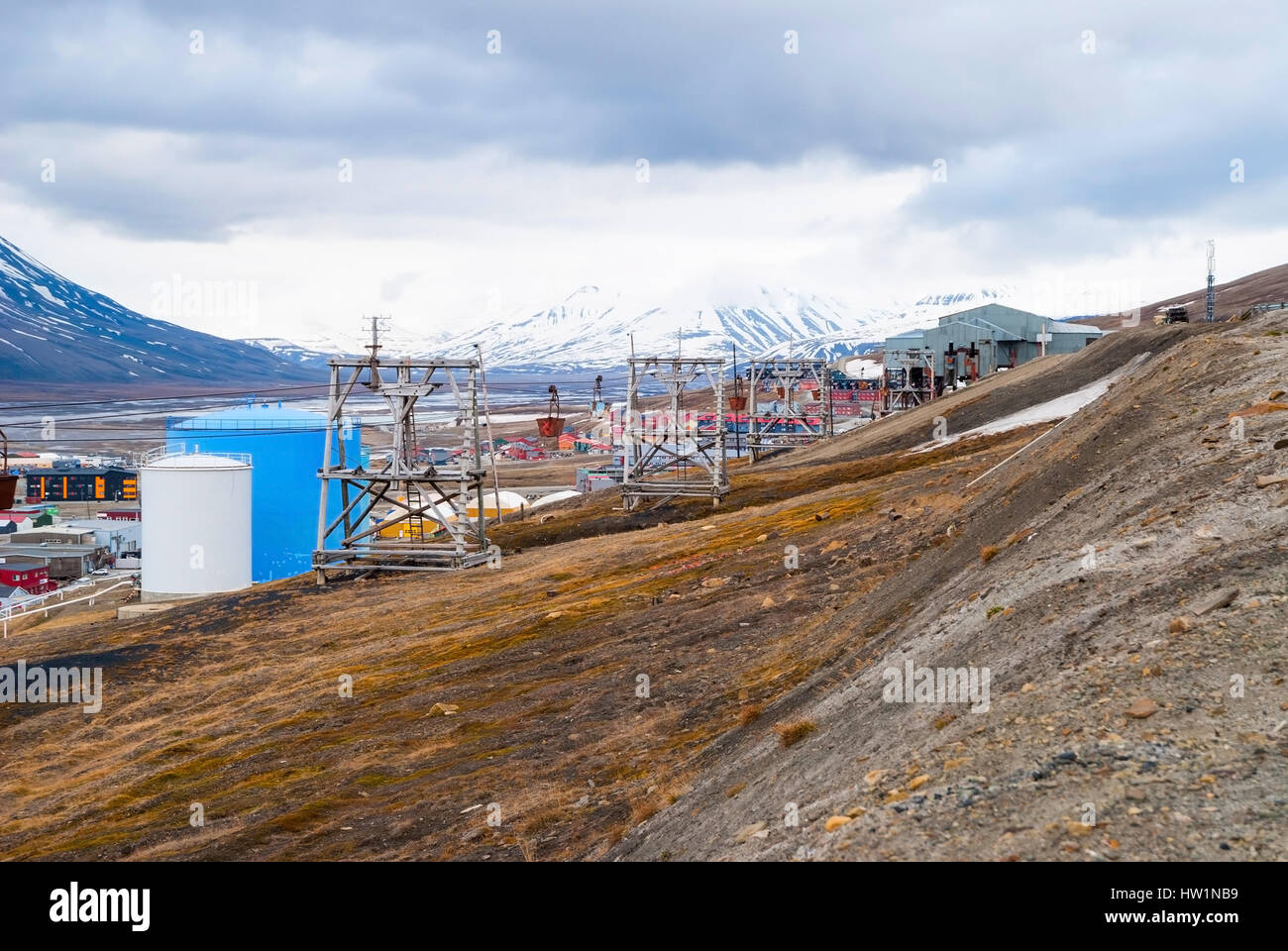 Old cable car for coal transportation in Longyearbyen, Svalbard, Norway ...