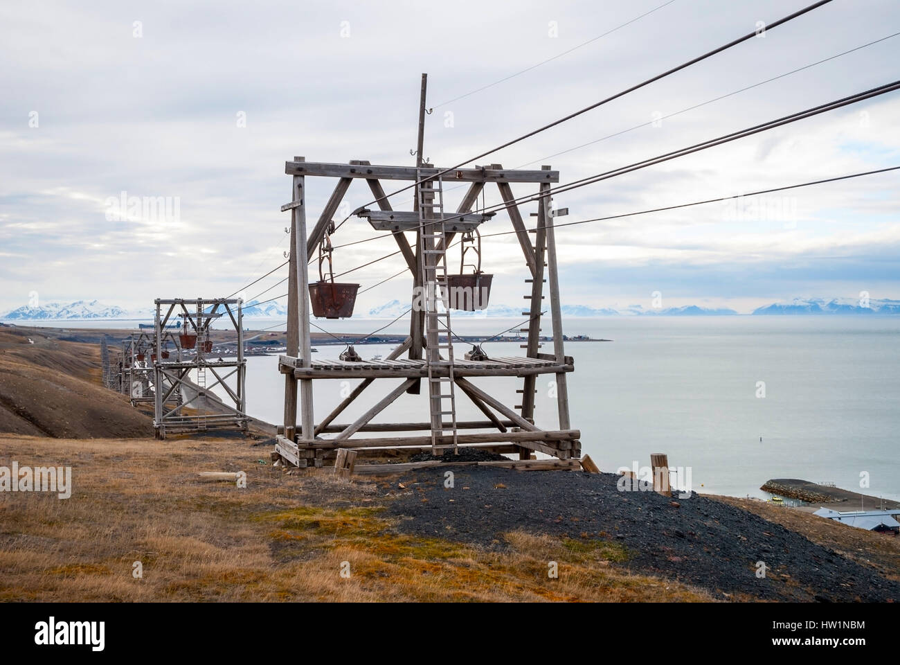 Old cable car for coal transportation in Longyearbyen, Svalbard, Norway ...