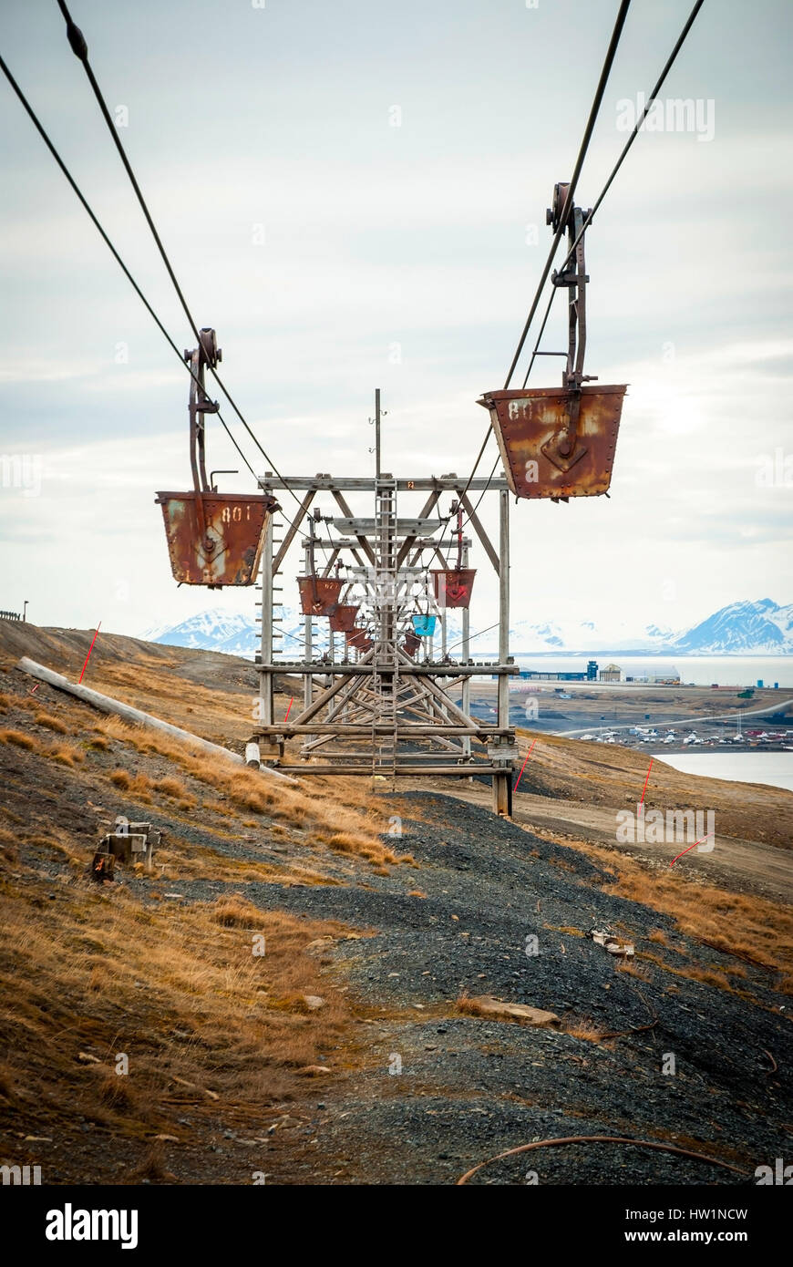 Old cable car for coal transportation in Longyearbyen, Svalbard, Norway ...