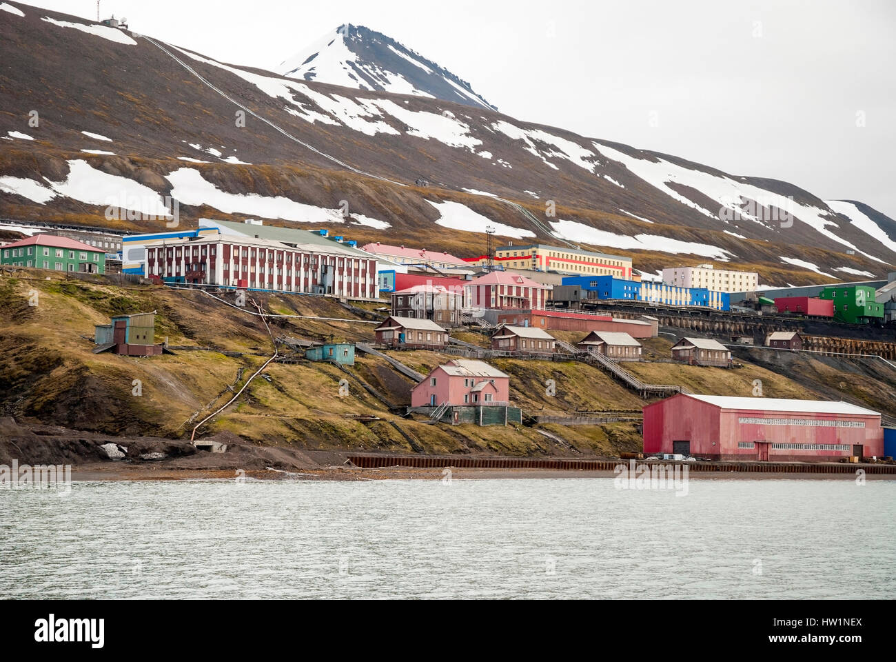 Barentsburg from the sea, Russian settlement in Svalbard, Norway Stock ...