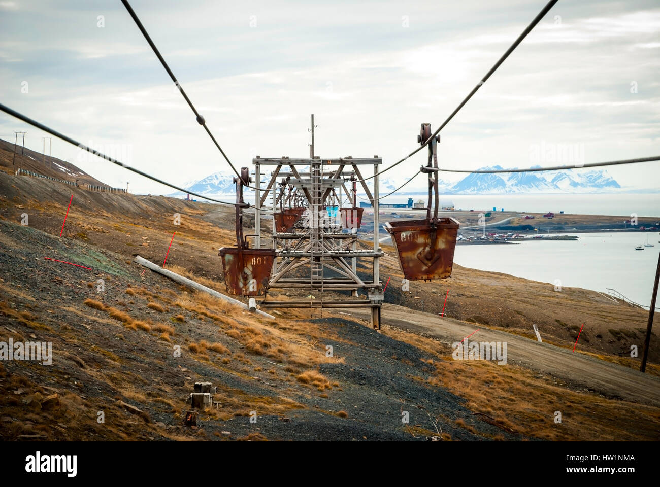 Old cable car for coal transportation in Longyearbyen, Svalbard, Norway ...
