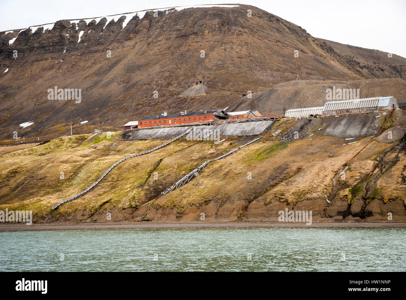 Barentsburg from the sea, Russian settlement in Svalbard, Norway Stock ...