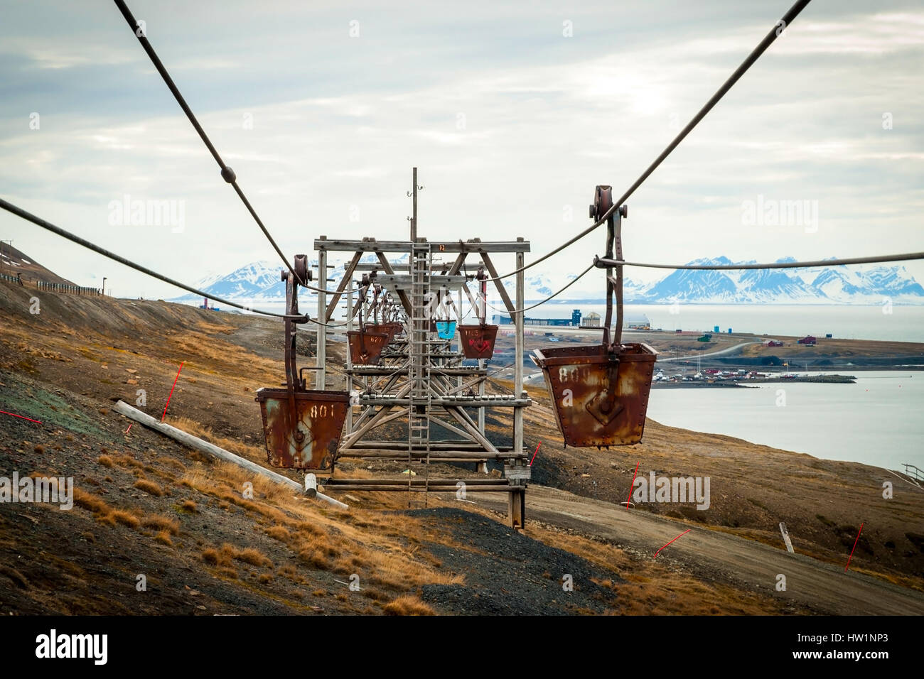 Old cable car for coal transportation in Longyearbyen, Svalbard, Norway ...
