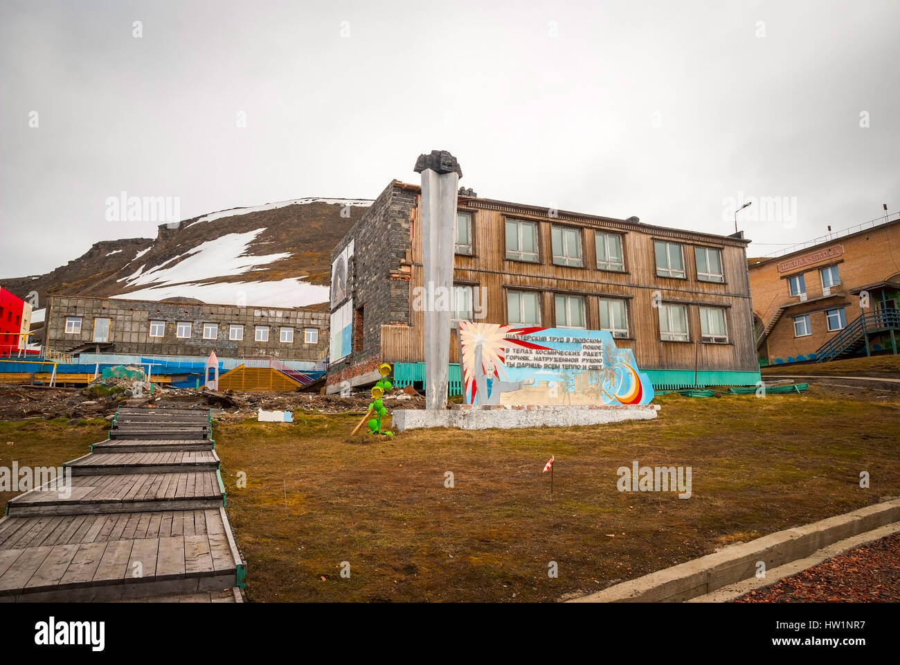 Communistic memorial in Barentsburg, Russian settlement in Svalbard ...