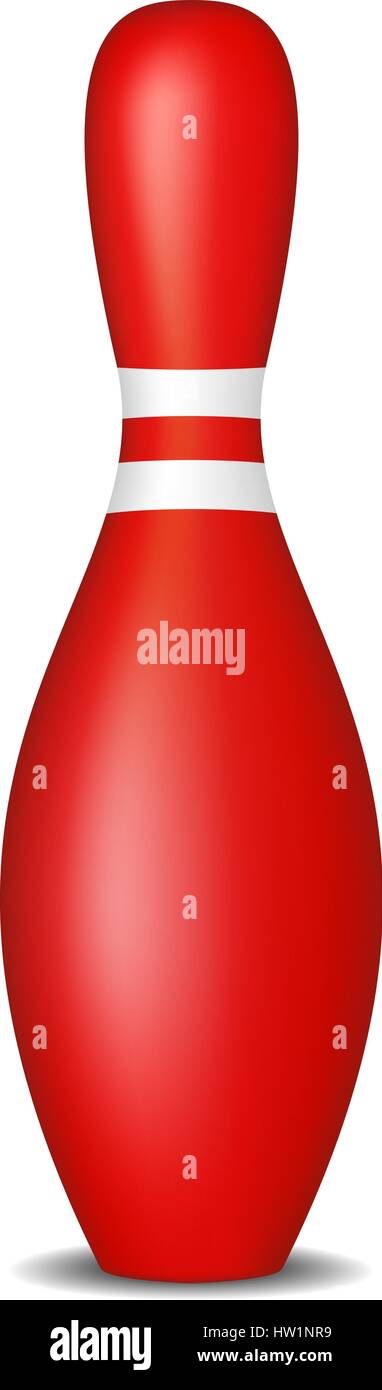 Bowling pin in red design with white stripes on white background Stock ...
