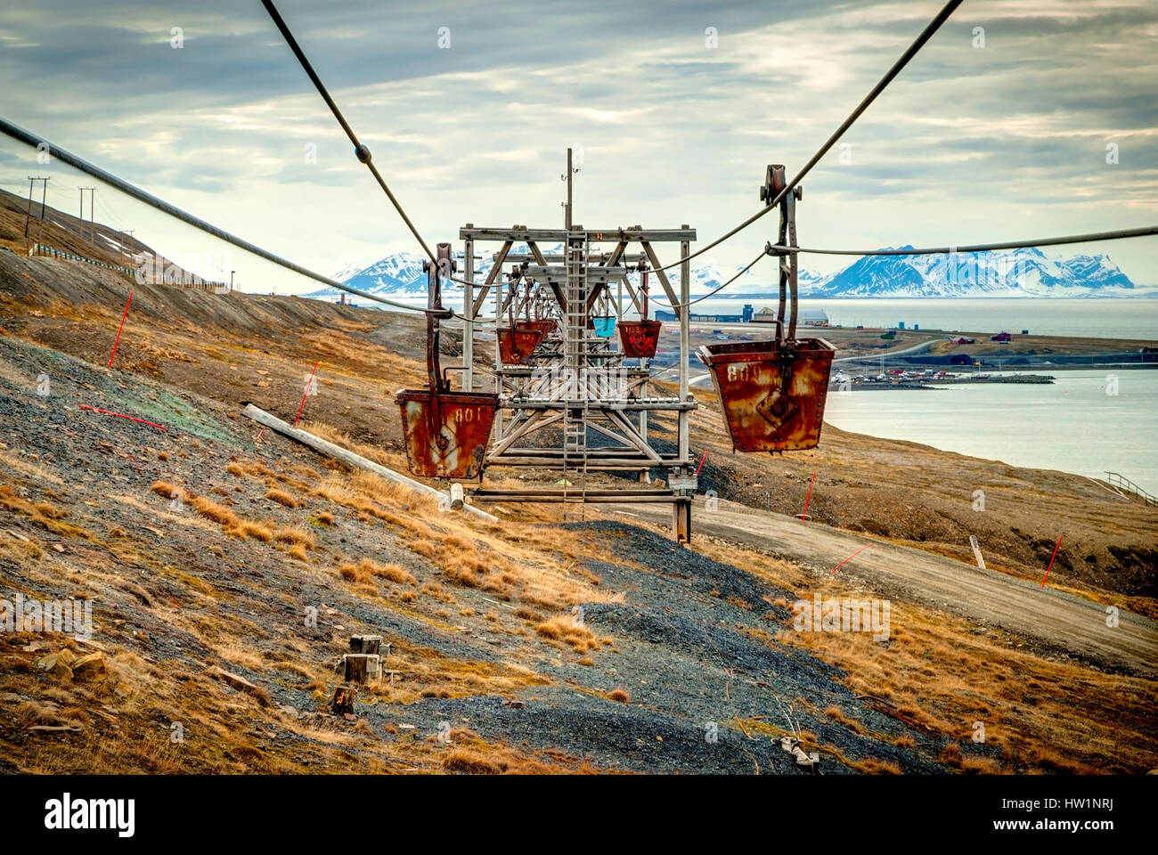 Old cable car for coal transportation in Longyearbyen, Svalbard, Norway ...