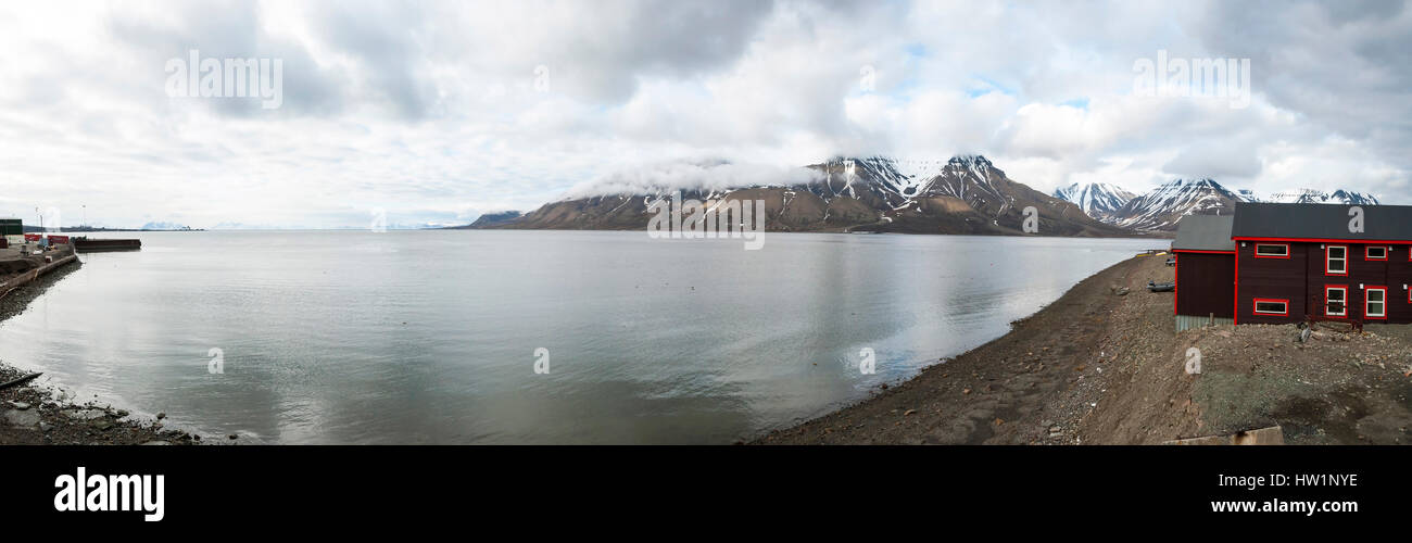 Typical scandinavian house by the fjord in Longyearbyen, Svalbard Stock ...
