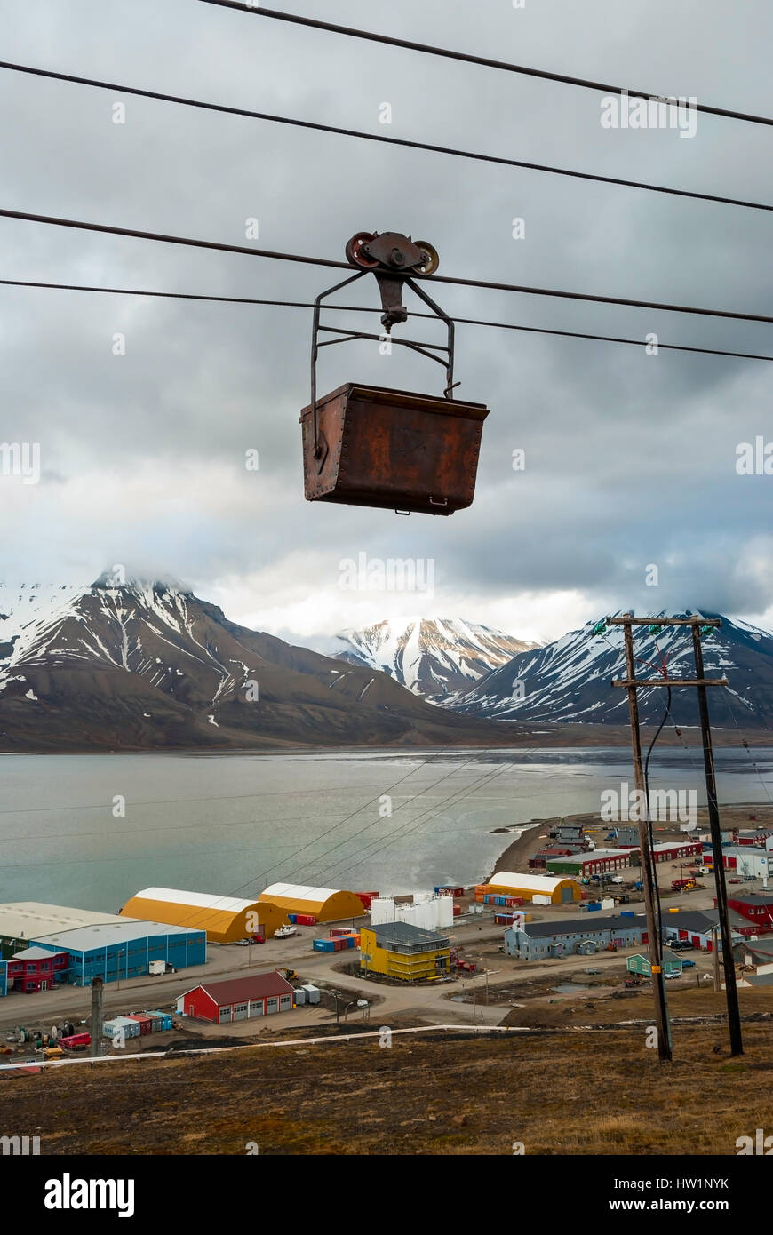 Old cable car for coal transportation in Longyearbyen, Svalbard, Norway ...