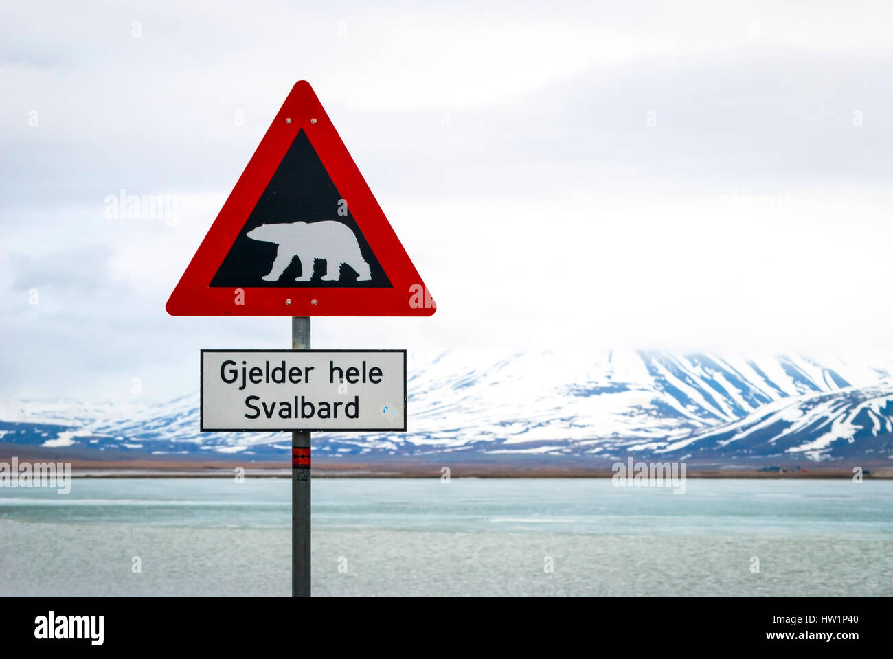 Polar bear warning signs in Svalbard, Norway Stock Photo - Alamy