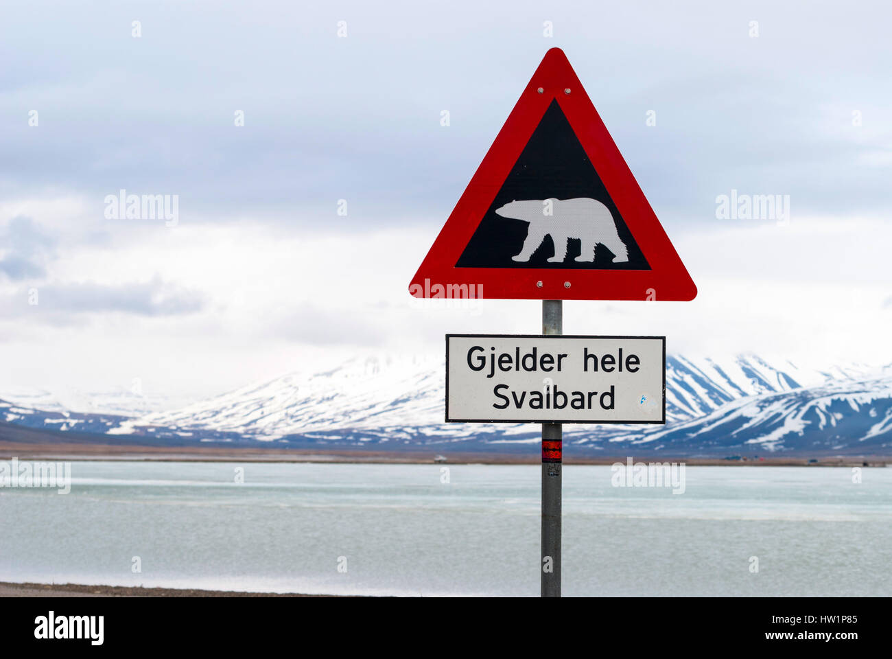 Polar bear warning signs in Svalbard, Norway Stock Photo - Alamy